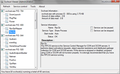 Svchost viewer tells you what service each svchost.exe is running